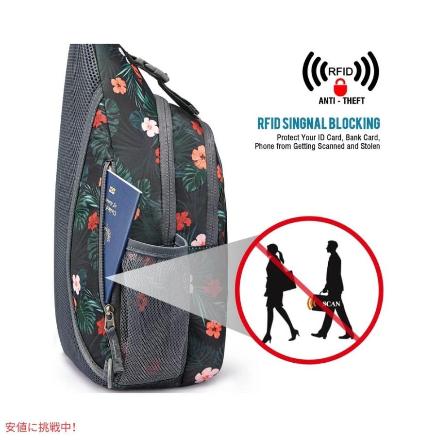 G4Free スリングバッグ RFID ブロックバックパック クロスボディ ブラックベースフローラル Sling Bag RFID ...