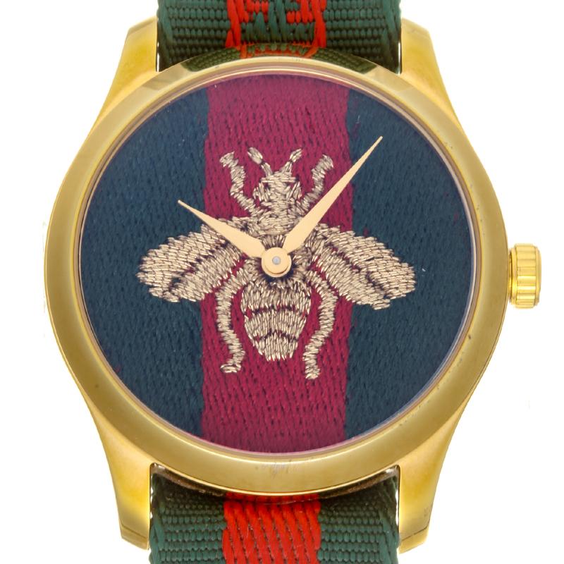 GUCCI [飯能本店]GUCCI グッチ Gタイムレス YA126487A (126.4) 腕時計 ステンレススチール グリーンxレッド文字 ...