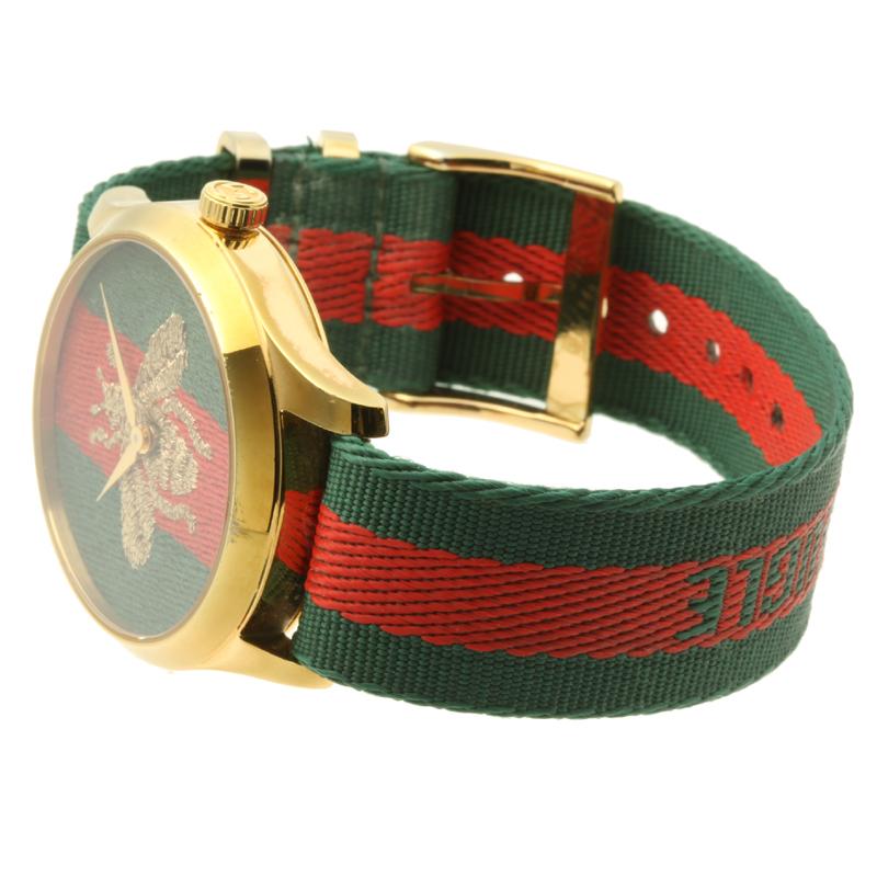 GUCCI [飯能本店]GUCCI グッチ Gタイムレス YA126487A (126.4) 腕時計 ステンレススチール グリーンxレッド文字 ...