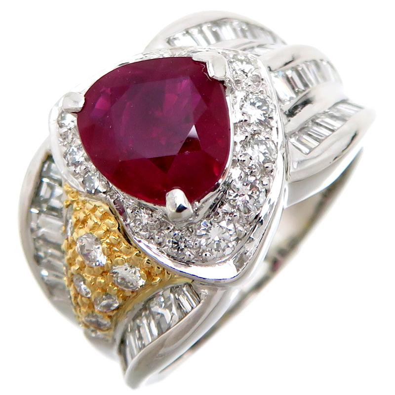 [飯能本店]Non Brand ノンブランド Pt900 K18 2.01ct ルビー ダイヤモンド リング・指輪 Pt900プラチナ 13.5号 レディース DH77614 ...