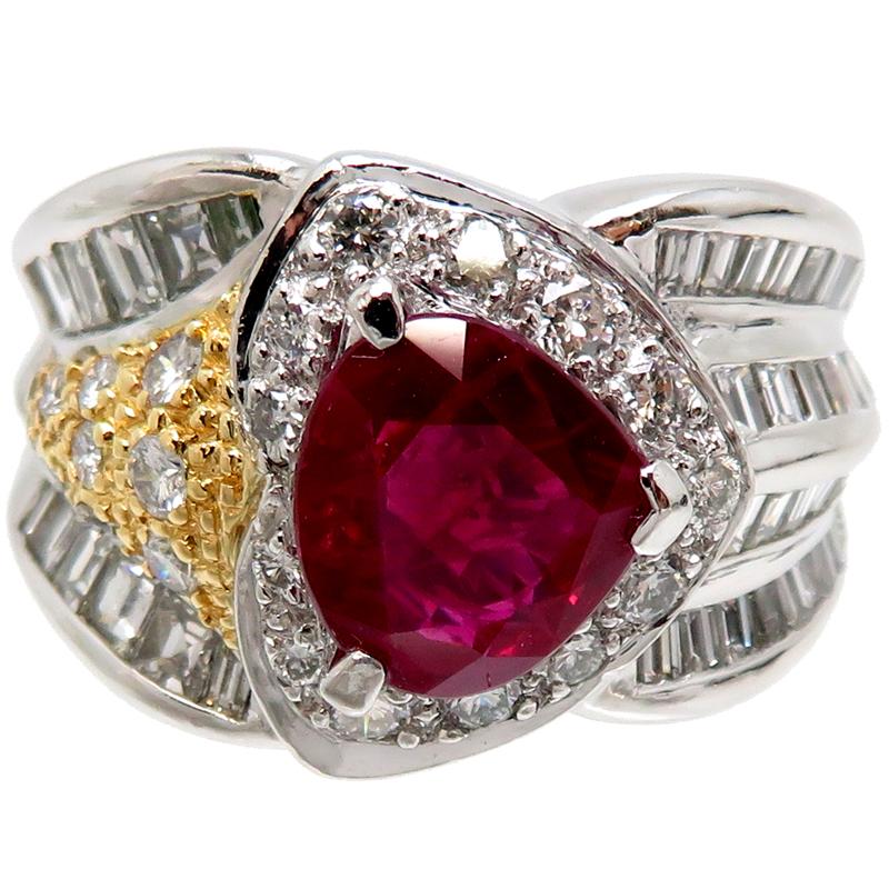 [飯能本店]Non Brand ノンブランド Pt900 K18 2.01ct ルビー ダイヤモンド リング・指輪 Pt900プラチナ 13.5号 レディース DH77614 ...