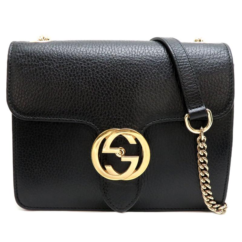 GUCCI [銀座店]GUCCI グッチ 510304 ※アウトレット インターロッキングG チェーン ショルダーバッグ レザー ブラック ...