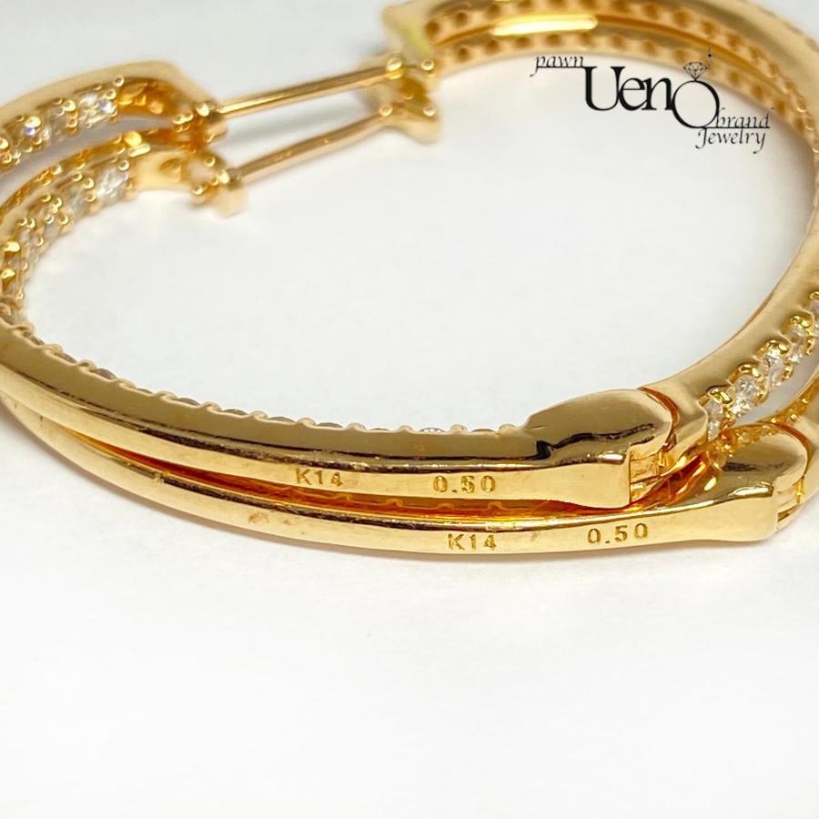 【質屋】送料無料！K14 ダイヤモンド0.50ct×2 ハートモチーフ フープピアス : 株式会社 上野商会 Yahoo!店 - 通販 - Yahoo!ショッピング