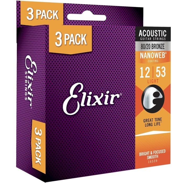 Elixir 3セットパック Nanoweb #11052 Light 012-053 80/20 Bronze エリクサー コーティング弦 ...