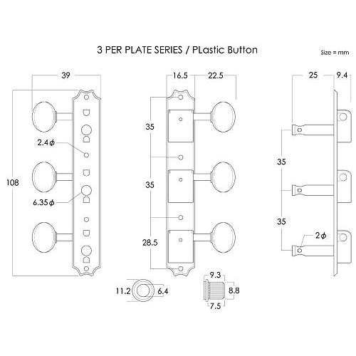 Kluson 3 per plate/PB/Nickel/DR/Aging クルーソン ギターペグ プラスチックノブ 2列刻印 プレートタイプ エイジング ニッケル :KLUSON ...