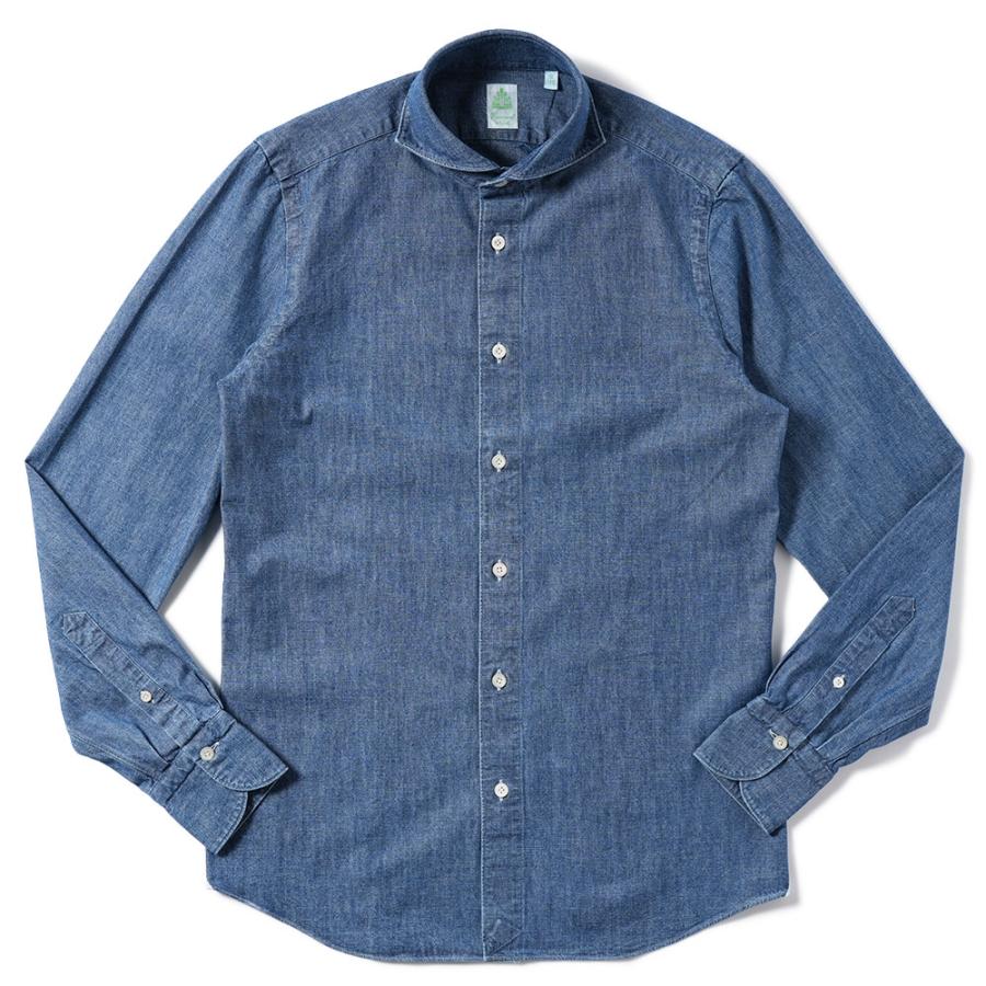 Finamore フィナモレ SERGIO BARI/990037 M0584D コットン ダンガリー カッタウェイカラーシャツ INDIGO ...