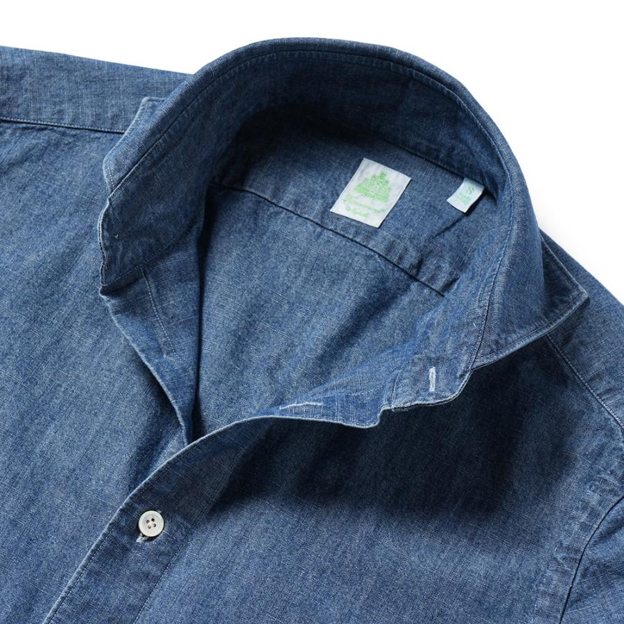 Finamore フィナモレ SERGIO BARI/990037 M0584D コットン ダンガリー カッタウェイカラーシャツ INDIGO ...
