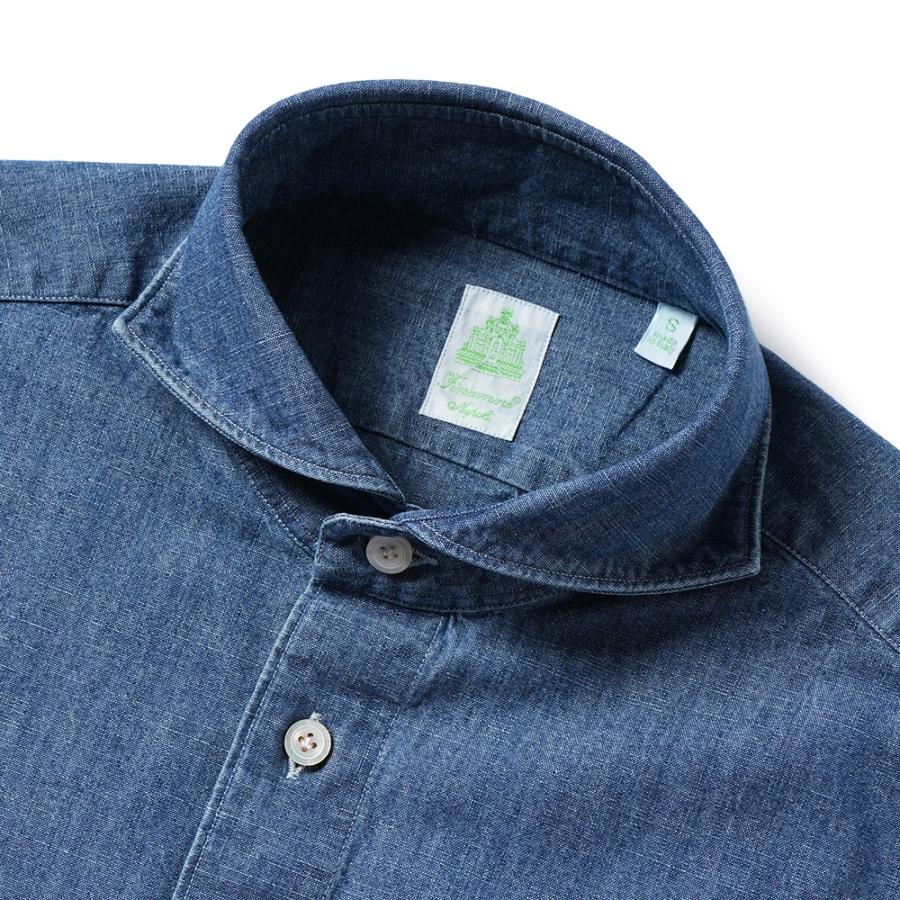 Finamore フィナモレ SERGIO BARI/990037 M0584D コットン ダンガリー カッタウェイカラーシャツ INDIGO ...