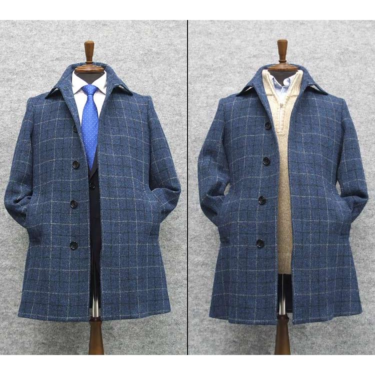 HARRIS TWEED（ハリスツイード） 英国生地 ステンカラーコート 藍系/二