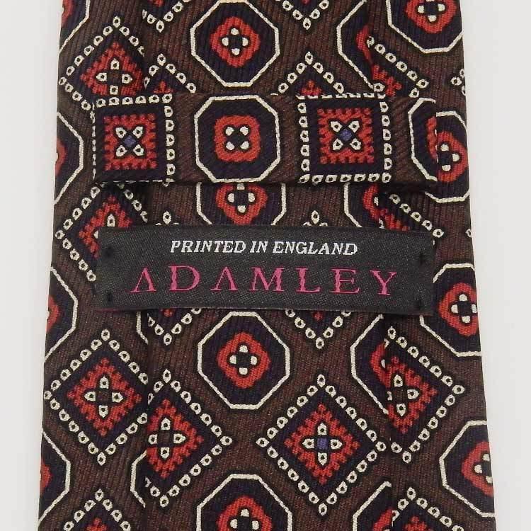英国ADAMLEY(アダムリー)生地使用/京都産 プリントネクタイ ブラウン×レッド 大柄小紋 シルク100％ 日本縫製 KV-ADM03 ...