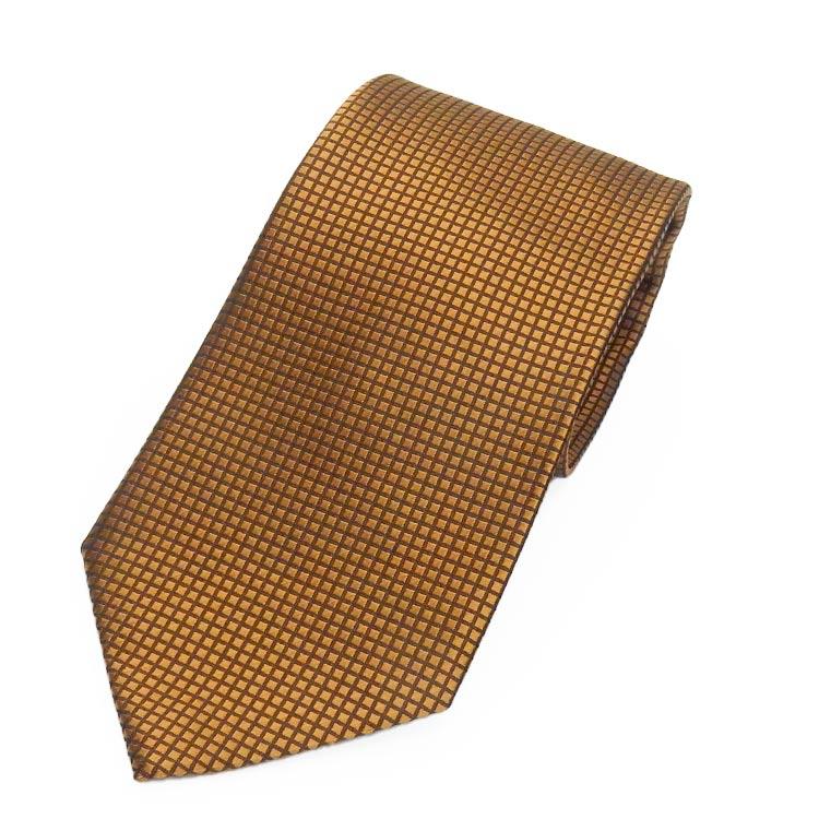 京都西陣織 ネクタイ シルク100％ 金茶/マイクロチェック メール便OK