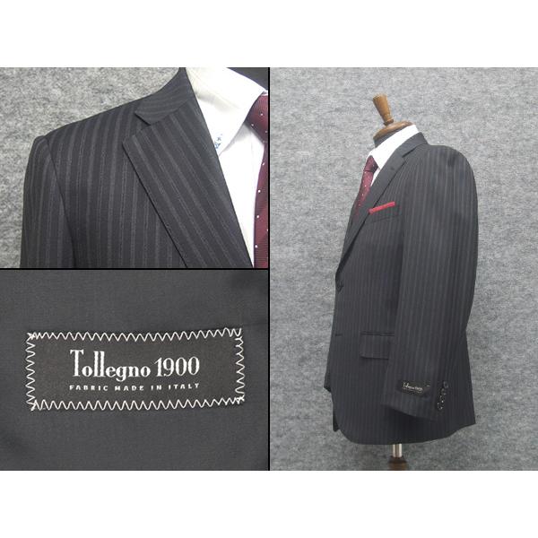 Tollegnoトレーニョ ベーシック2釦スーツ 黒系/ストライプ 秋冬物 毛