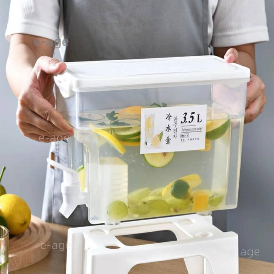 冷蔵庫 ポット ピッチャー 冷水筒 蛇口付き 横置き ペース付き 取り外し可能 3500mL タンク水出し 茶ポット 冷蔵庫用ディスペンサー 熱湯可 : e-ageストア - 通販 ...