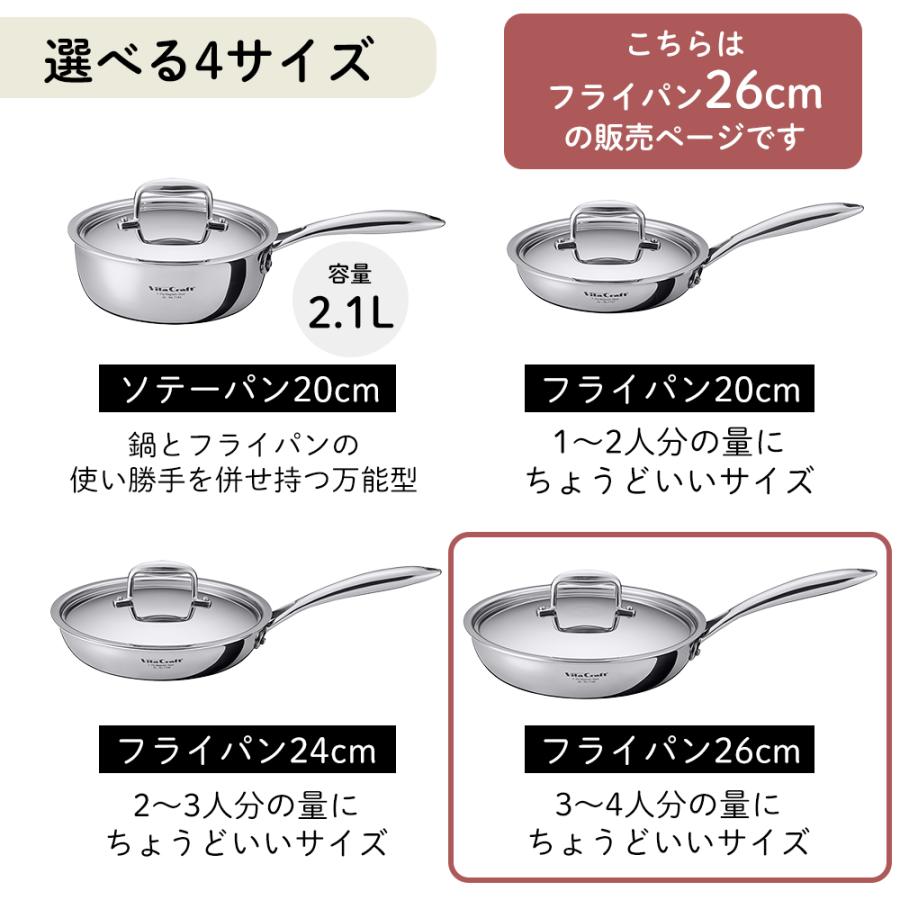 Vita Craft (豪華2大特典) ビタクラフト VitaCraft Nシリーズ フライパン ステンレス アルミ 26cm キッチン 蓋つき IH対応 シンプル シルバー 直火 : ヤマ ...