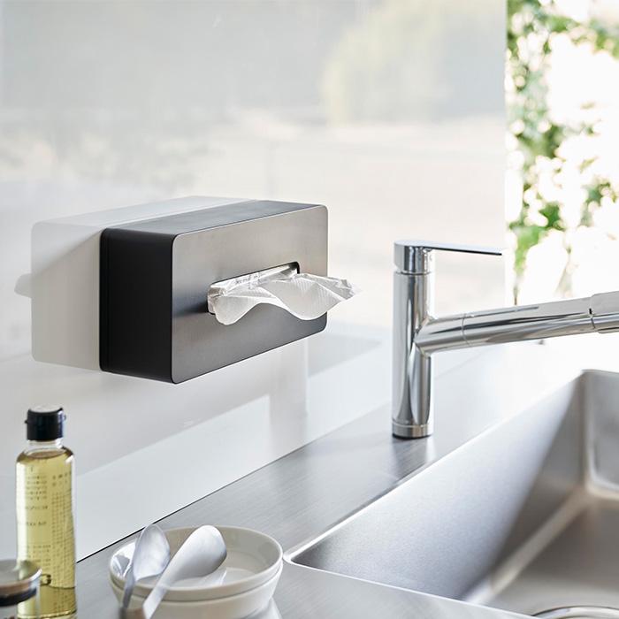 フィルムフックティッシュケース レギュラーサイズ タワー tower ティッシュペーパーホルダー キッチン 冷蔵庫 洗面台 卓上 山崎実業 5587 5588 :3605-a370:ヤマソロ ...