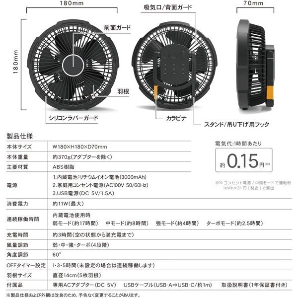 TOPLAND（トップランド） 卓上扇風機 コードレス タフ FAN 防水 ラバーボディ 風量調節3段階 多目的スタンド ブラックSF-TF10BK : いーでんネット ヤフー店 - 通販 ...