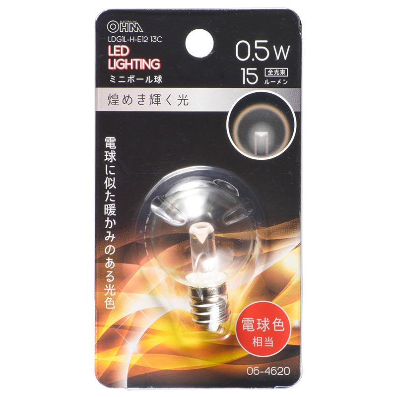 オーム電機 LEDミニボール球装飾用 G30/E12/0.5W/15lm/クリア電球色 [品番]06-4620 LDG1L-H-E12 13C :4971275646209:いーでんネット ...