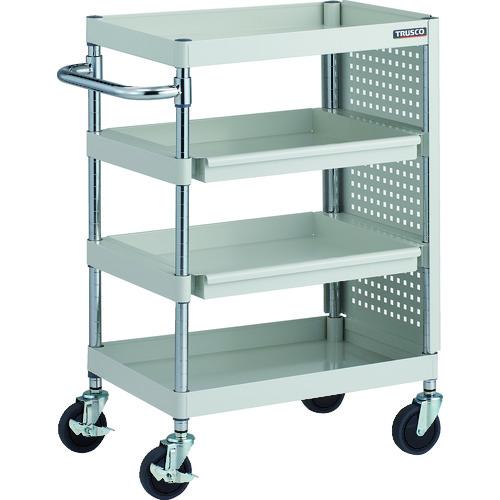 (大型)TRUSCO 183-2714 PEW-962M2PL-W ツールワゴン フェニックスワゴン 抗菌 省音 600X400 スライド2段 側面パネル付 ホワイト 1832714 : ...
