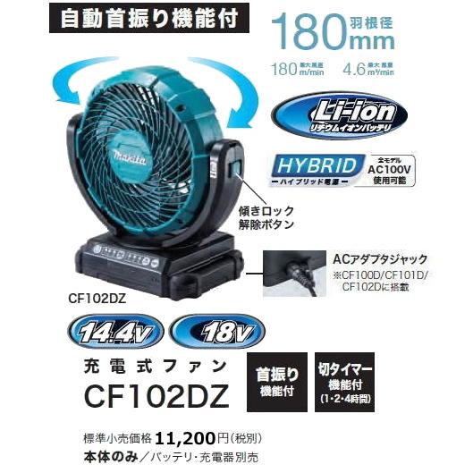 マキタ 充電式 ファン CF102DZ 14.4V 18V 本体のみ 扇風機 新品 : e-金物屋 - 通販 - Yahoo!ショッピング
