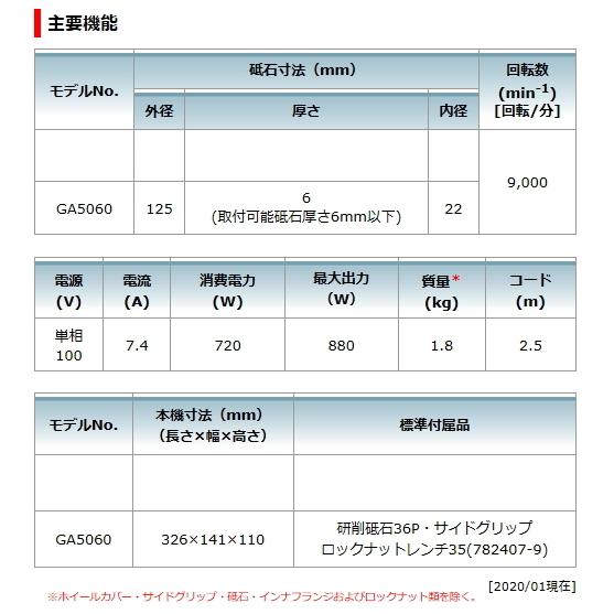 マキタ 125mm ディスクグラインダ GA5060 新品 : e-金物屋 - 通販 - Yahoo!ショッピング