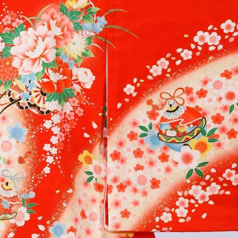 赤地 正絹 花車 まり 産着 レンタル お宮参り 女の子 初着 掛着 5n69 簡単着せ方マニュアル 赤ちゃん 着物 女の子用 : e-きもの ...