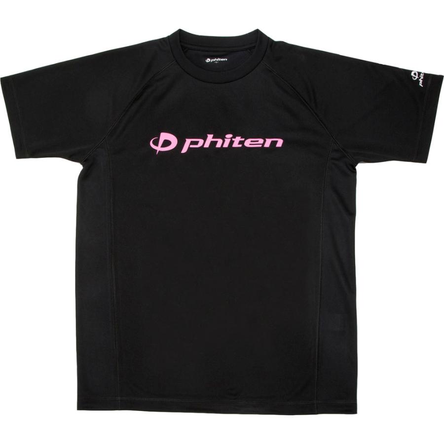 Phiten ファイテン ラクシャツスポーツ スムースドライ RAKUシャツSPORTS SMOOTH DRY 半袖 ロゴ入り ブラック×ピンクロゴ S メンズ レディース Tシャツ ...