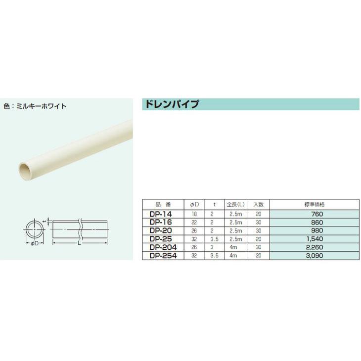 【未来工業/MIRAI】DP-142 ドレンパイプ 外形18φ 長さ2m : dp-142 : エアコン配管部材のOES - 通販 - Yahoo!ショッピング