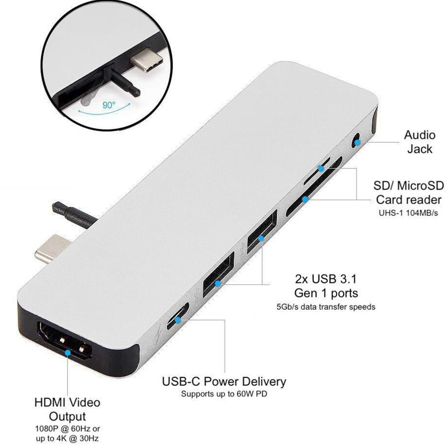 HYPER USB-C マルチハブ Hub Macbook Air / Pro 用 HDMI USB-A SD MicroSD 3.5mm ジャック Hyper Drive SOLO 7-in ...