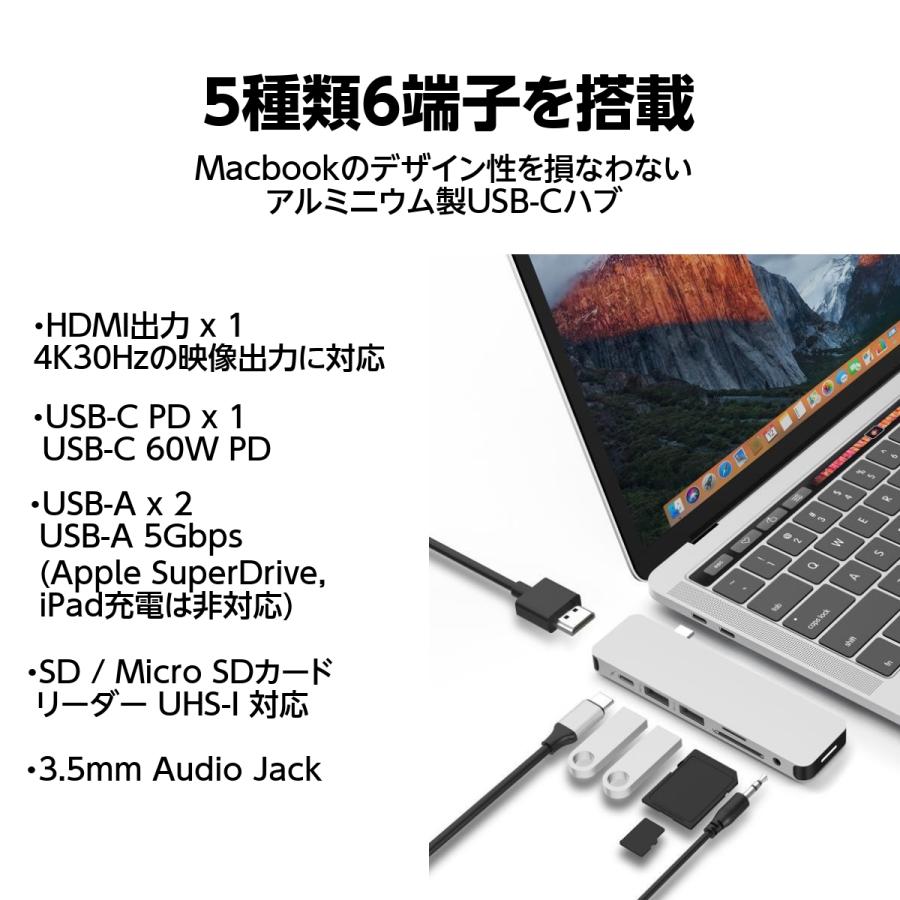 HYPER USB-C マルチハブ Hub Macbook Air / Pro 用 HDMI USB-A SD MicroSD 3.5mm ジャック Hyper Drive SOLO 7-in ...