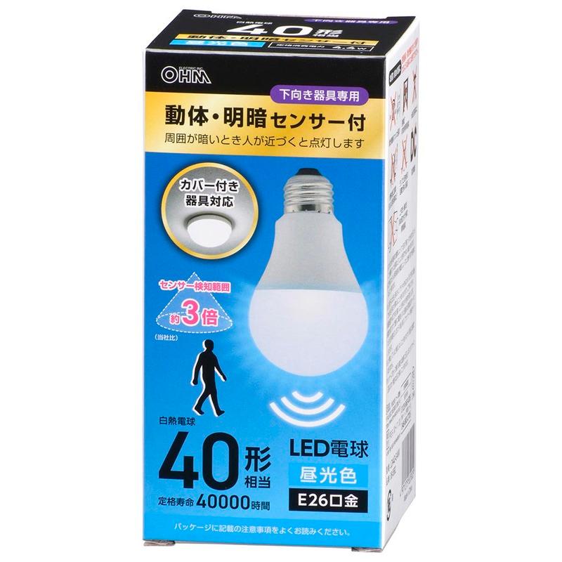 LED電球 E26 40形相当 動体・明暗センサー付 昼光色｜LDA4D-G-MW 06-5582 オーム電機 : e-プライス - 通販 - Yahoo!ショッピング