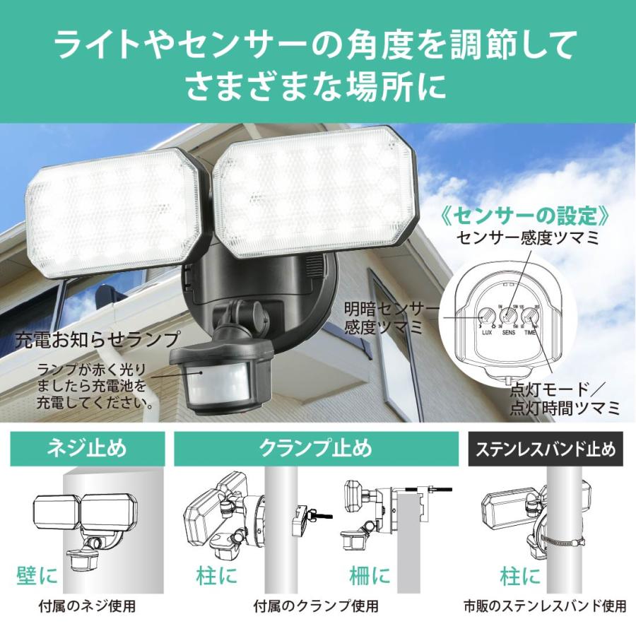 monban 防犯センサーライト 2灯 リチウム充電池式 2000ルーメン｜LS-B312 07-8802 オーム電機 : 07-8802 : e-プライス - 通販 - Yahoo!ショッピング