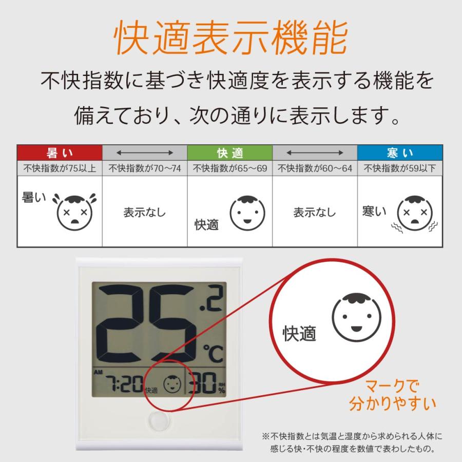 温度が見やすい温湿度計 快適表示＆時計付き ホワイト｜TEM-200B-W 08-1442 オーム電機 : e-プライス - 通販 - Yahoo!ショッピング