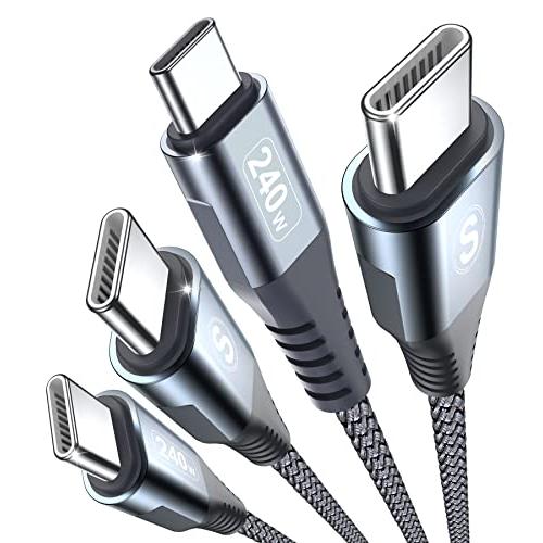 PD3.1 240W USB Cケーブル 1M/2本セット 超急速充電 Type C ケーブル 高耐久ナイロン iPhone 15 Plus Pro MAX, MacBook Pro、iPad ...