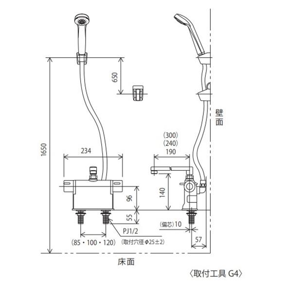 KVK KF3011T デッキ形サーモスタット式シャワー 190mmパイプ仕様 : 施主のミカタ Yahoo!店 - 通販 - Yahoo!ショッピング