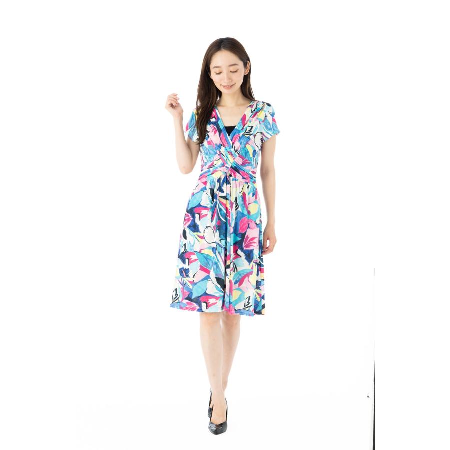 EGERIE エジェリ EGERIEワンピース T1 T2 T3サイズ 半袖 膝丈ワンピース 総柄 Vネック ジャージー素材 レディース フランス製 インポートワンピース 上品 エレガント ...