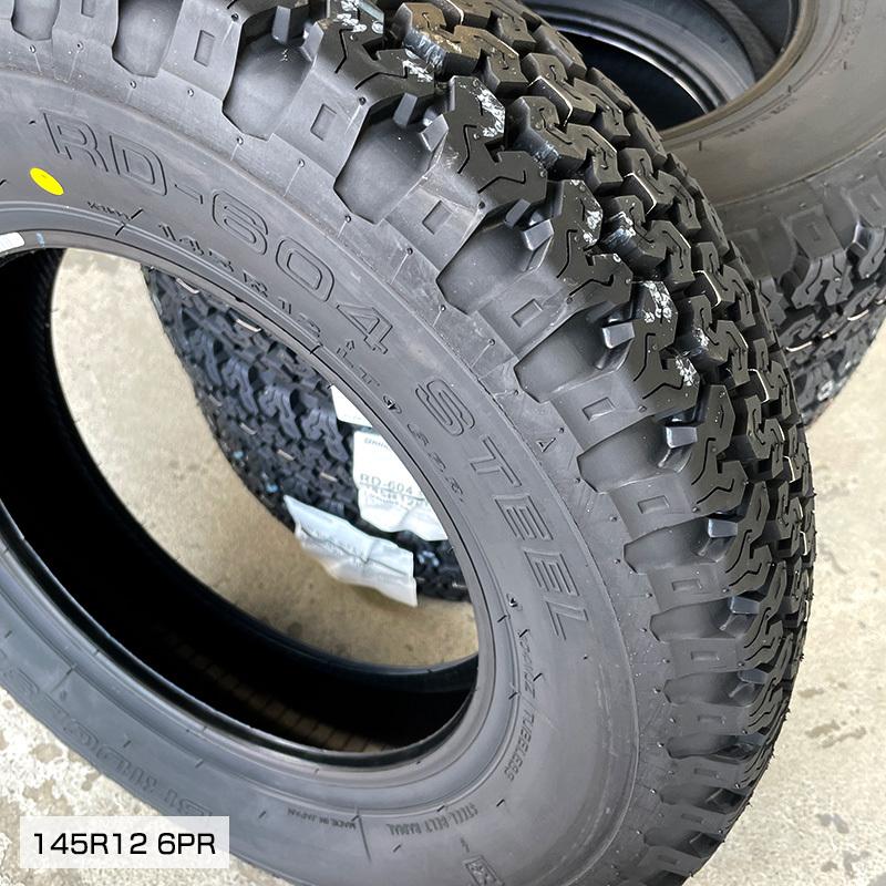 ブリヂストン 604V 145R12 6PR エンケイ サム タフ 12×4.0 ブルー 12インチ タイヤホイールセット 4本セット BRIDGESTONE 軽トラ 軽バン マッド ...