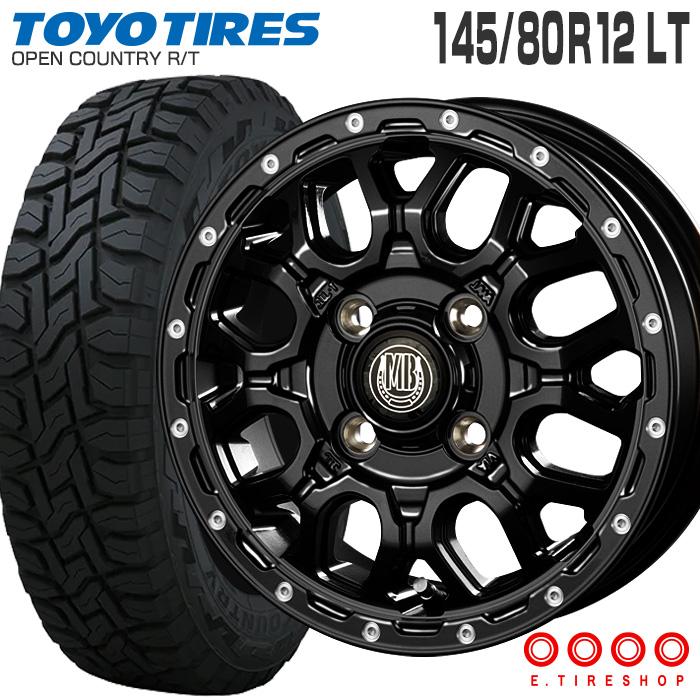 オープンカントリー RT 145/80R12 80/78N LT XR-800M 12×4.0 マットブラックピアスポリッシュ MBK/PP 4本ホイールセット トーヨー (145R12 ...