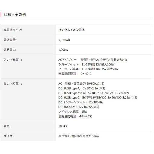 KYOCERA 京セラ DPS1000 ポータブル電源 容量1019Wh 純正弦波(インバーター) リチウムイオン電池 出力1000w : e ...