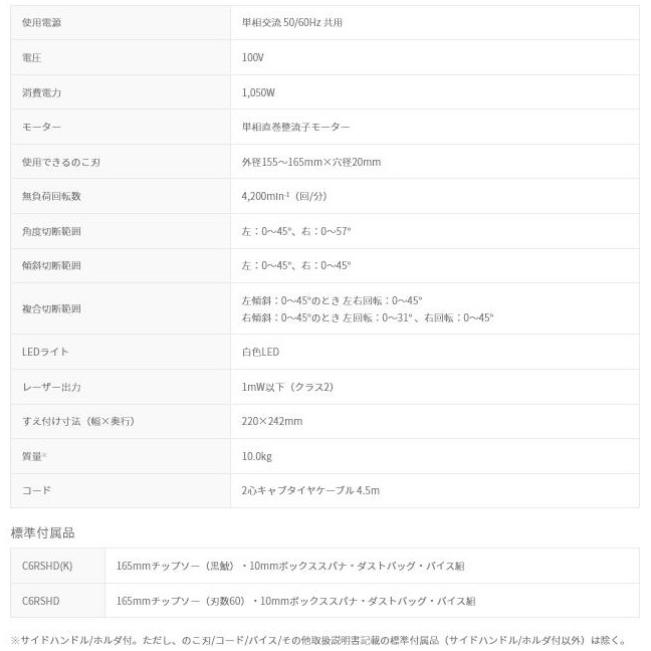 ハイコーキ C6RSHD(K) 100V 卓上スライド丸のこ 165mm 両傾斜 黒鯱チップソー付 HiKOKI : 4966376400935 : e-toolショッピング - 通販 ...