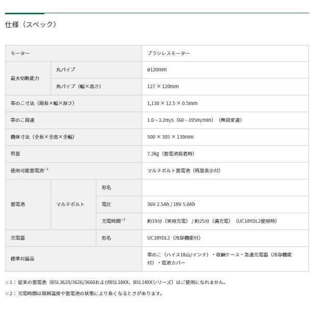 HiKOKI（ハイコーキ） CB3612DA(XPZ) セット (バッテリ1個・充電器・ケース付)コードレスバンドソー 36V : e ...