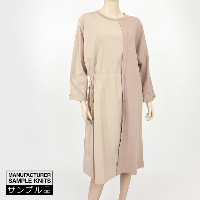 レディース ロングワンピース ベージュ系 SUENO ONEUS商品 左右で生地切替 国内ニットメーカー製品サンプル（サイズ/U）*nt2099 : e-warehouse - 通販 ...