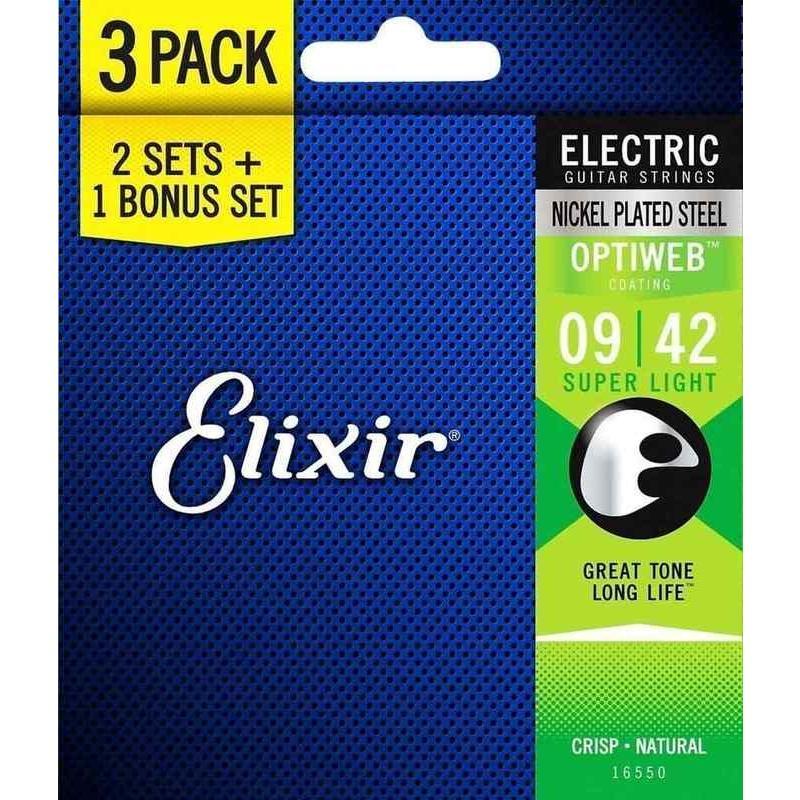 Elixir OPTIWEB Super Light 16550 [09-42] 3セットパック （19002）（2+1FREE) エレキギター弦【数量限定ボーナスパック】 : e-よしや楽器 ...