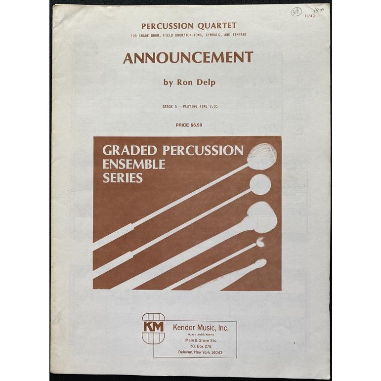 【訳あり商品】 打楽器4重奏(S.dr,Field.dr,Cymb,Timp) ANNOUNCEMENT / by Ron Delp : e ...