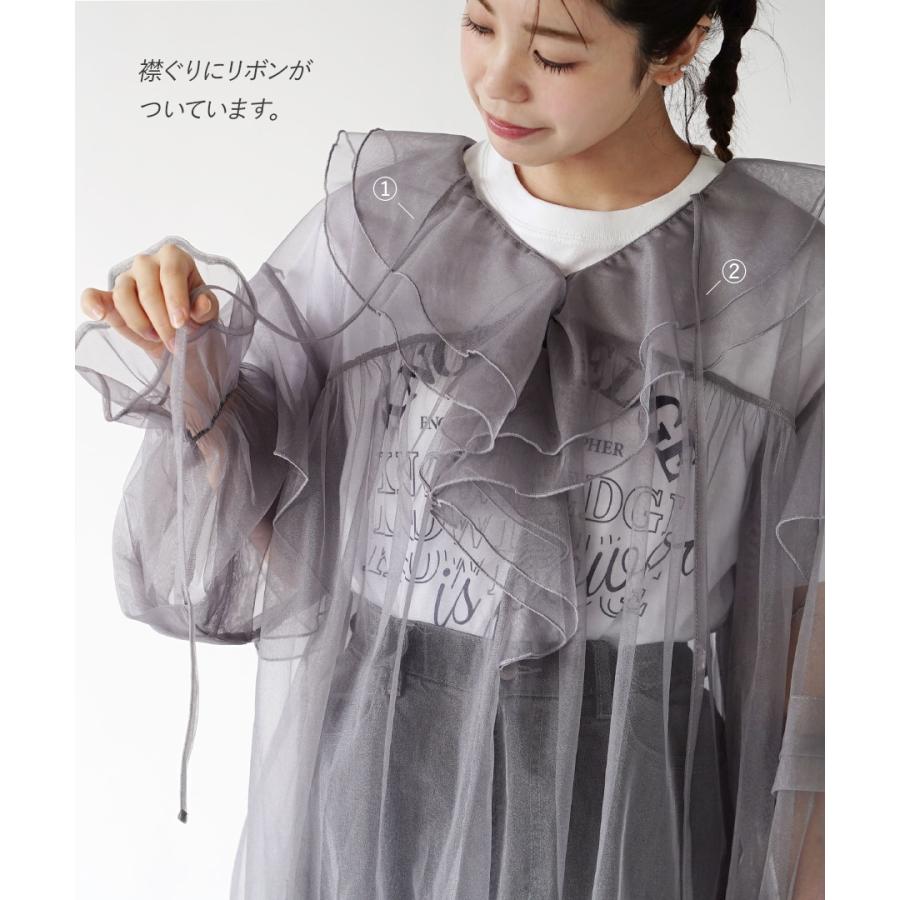 ブラウス シャツブラウス レディース 冬 冬服 トップス シャツ 長袖 シアー グリッター zootie ボリュームフリル グリッターオーガンジー デコラティブブラウス : 32549 ...