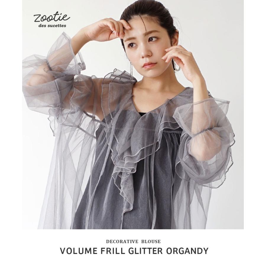 ブラウス シャツブラウス レディース 冬 冬服 トップス シャツ 長袖 シアー グリッター zootie ボリュームフリル グリッターオーガンジー デコラティブブラウス : 32549 ...