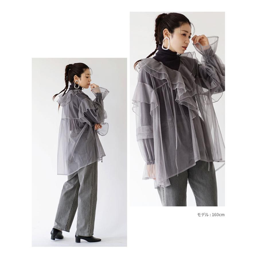 ブラウス シャツブラウス レディース 冬 冬服 トップス シャツ 長袖 シアー グリッター zootie ボリュームフリル グリッターオーガンジー デコラティブブラウス : 32549 ...