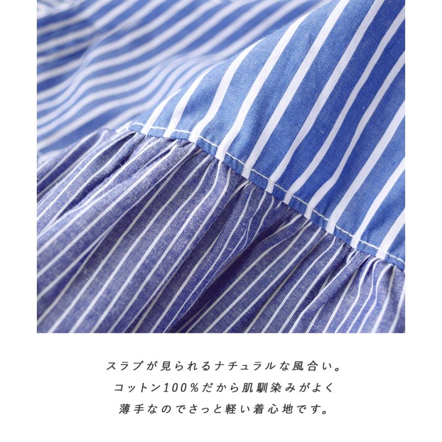 zootie P10%還元 シャツ ブラウス レディース 春 トップス バンドカラー 羽織り 長袖 綿100％ 切り替えストライプ バックギャザークレリックシャツ : イーザッカマニア ...