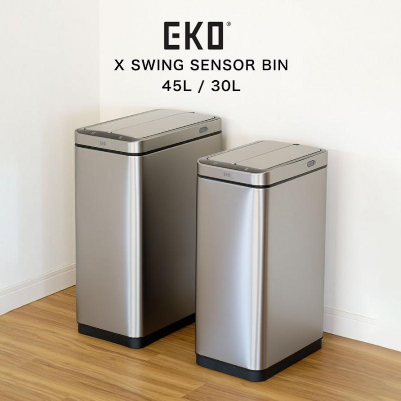 ゴミ箱 ごみ箱 eko 30L 蓋 両開き キッチン カウンター下 自動開閉 電動 センサー ステンレス 電池式 スリム EKO エックスウィングセンサービン 30L メーカー直 ...