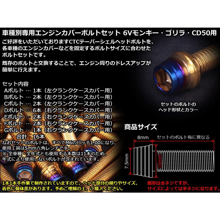 モンキー 6Vモンキー ゴリラ CD50 エンジンカバー ボルト16本set キャップボルト CTC Taper Shell Head ...