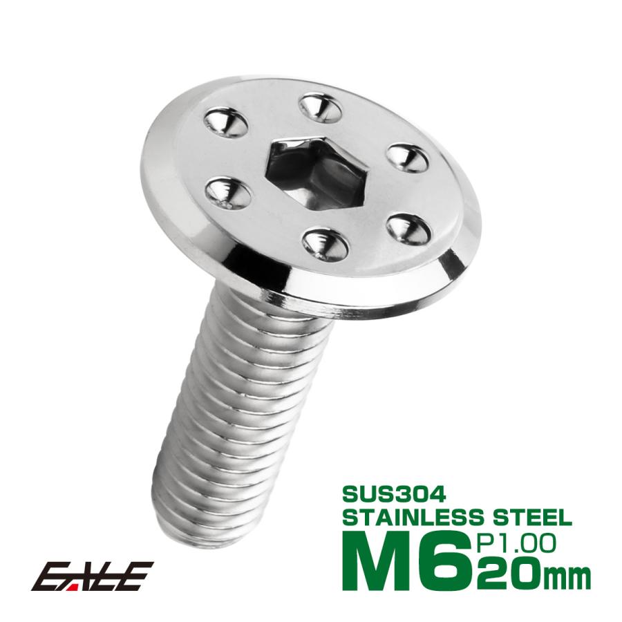 ステンレスボルト M6×20mm P1.0 ホールヘッド フラット 六角穴付 ボタンボルト SUS304 シルバー TR0948 : オートパーツ専門店 EALE store - 通販 ...